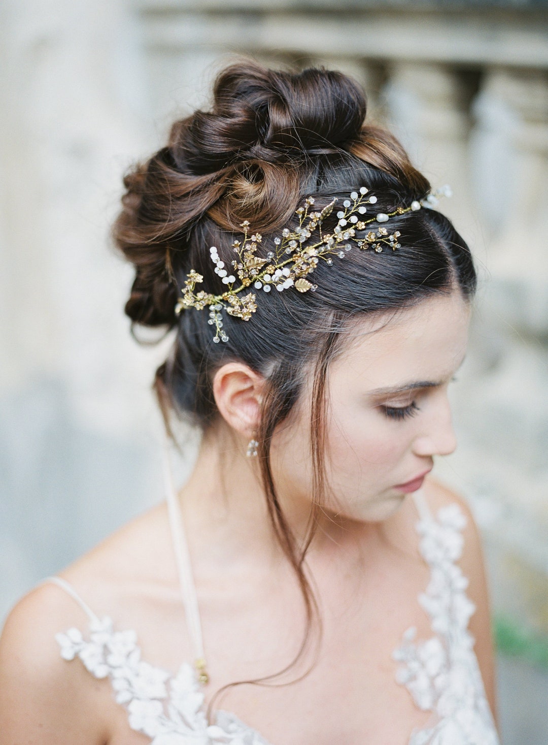 Isadora Gold Leaves and Flowers Crown, Greek Ancient Inspired, Bridal ...