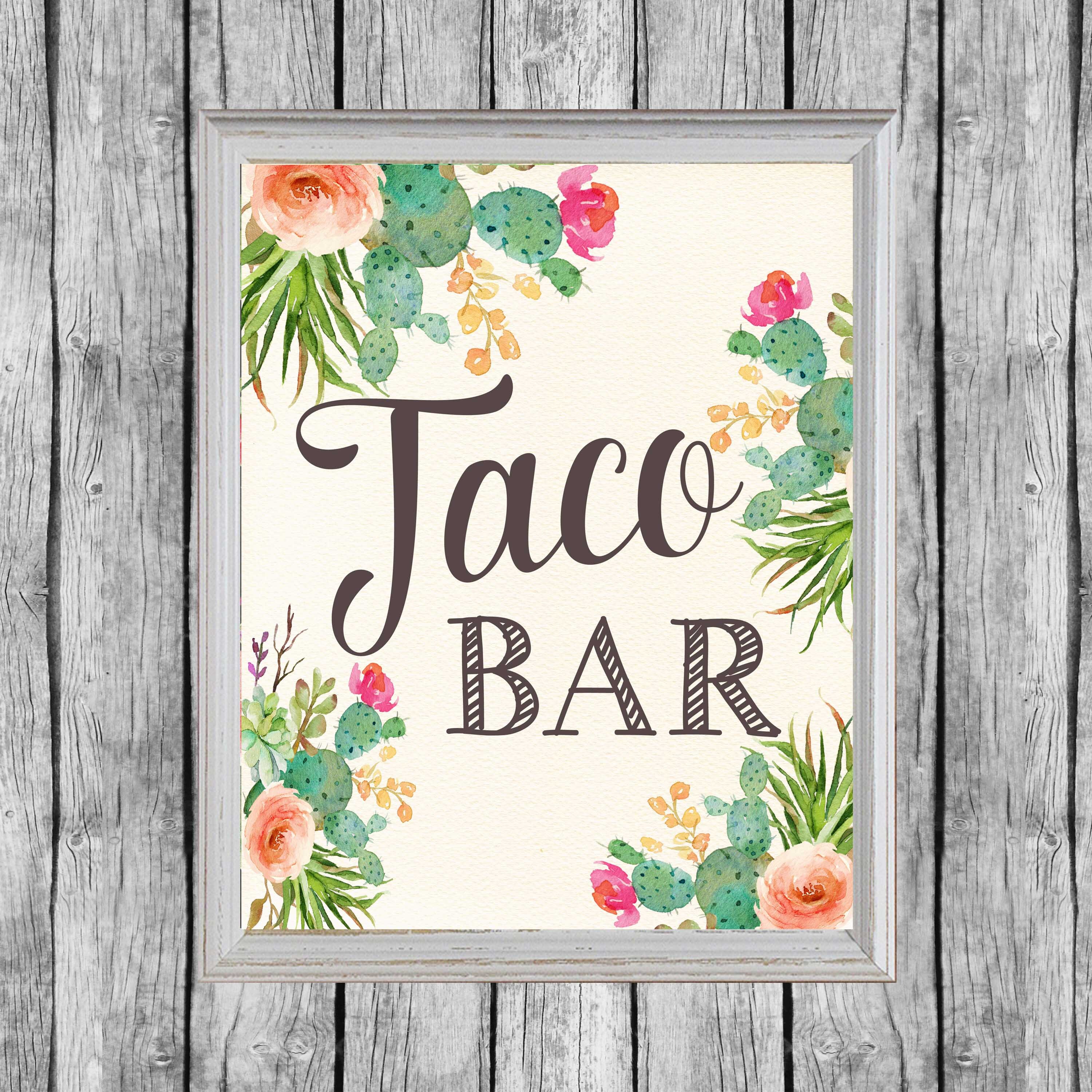 Taco Bar Sign. Taco Bar Printable. Bridal Shower Fiesta Taco | Etsy