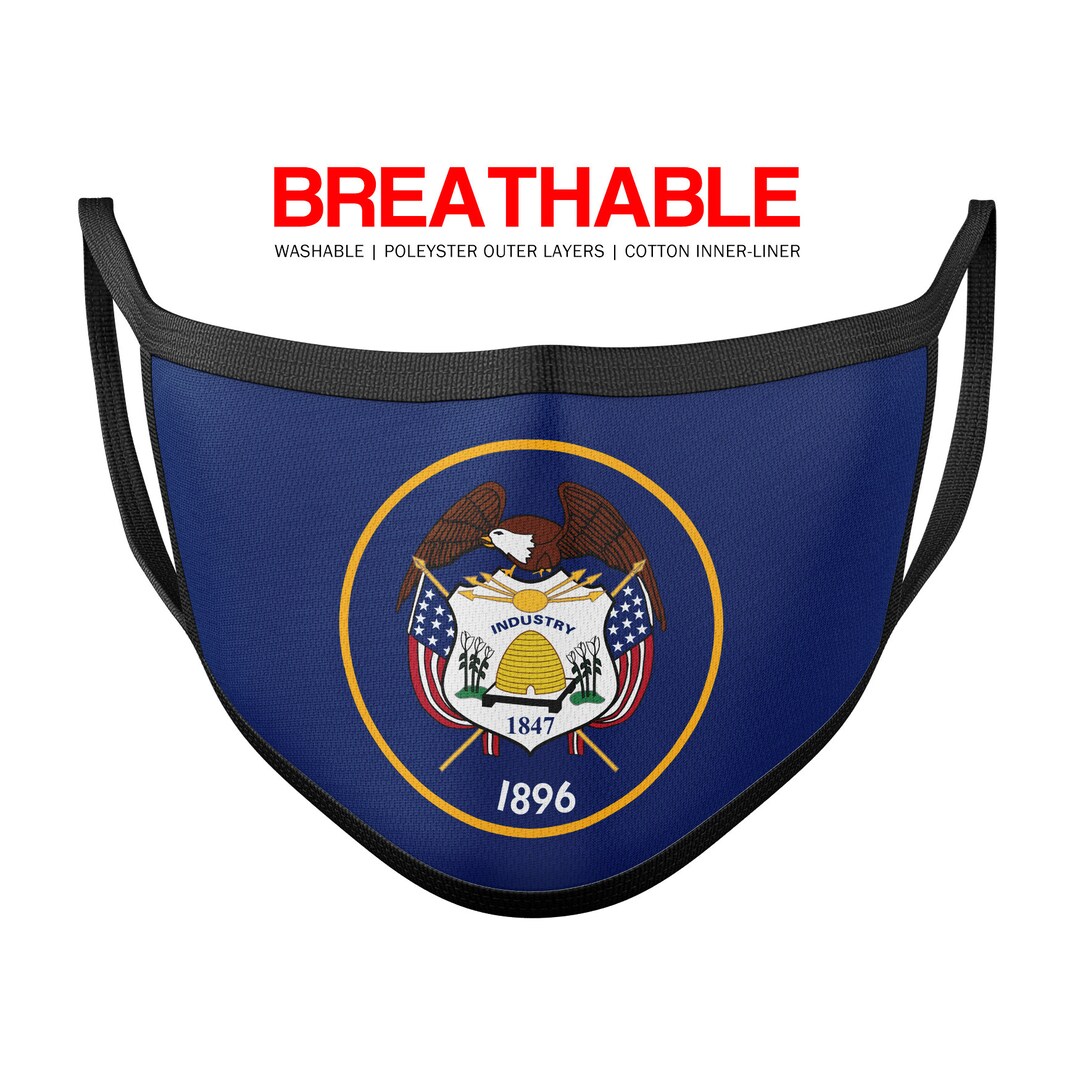 Utah State Flag Face Mask Unisex Reusable Washable 3 Layer 100% ...