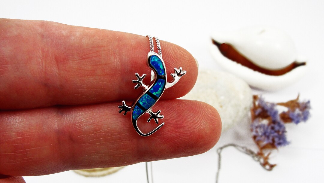 Blue Opal Gecko Pendant: Sterling Silver Lizard Jewelry - Etsy