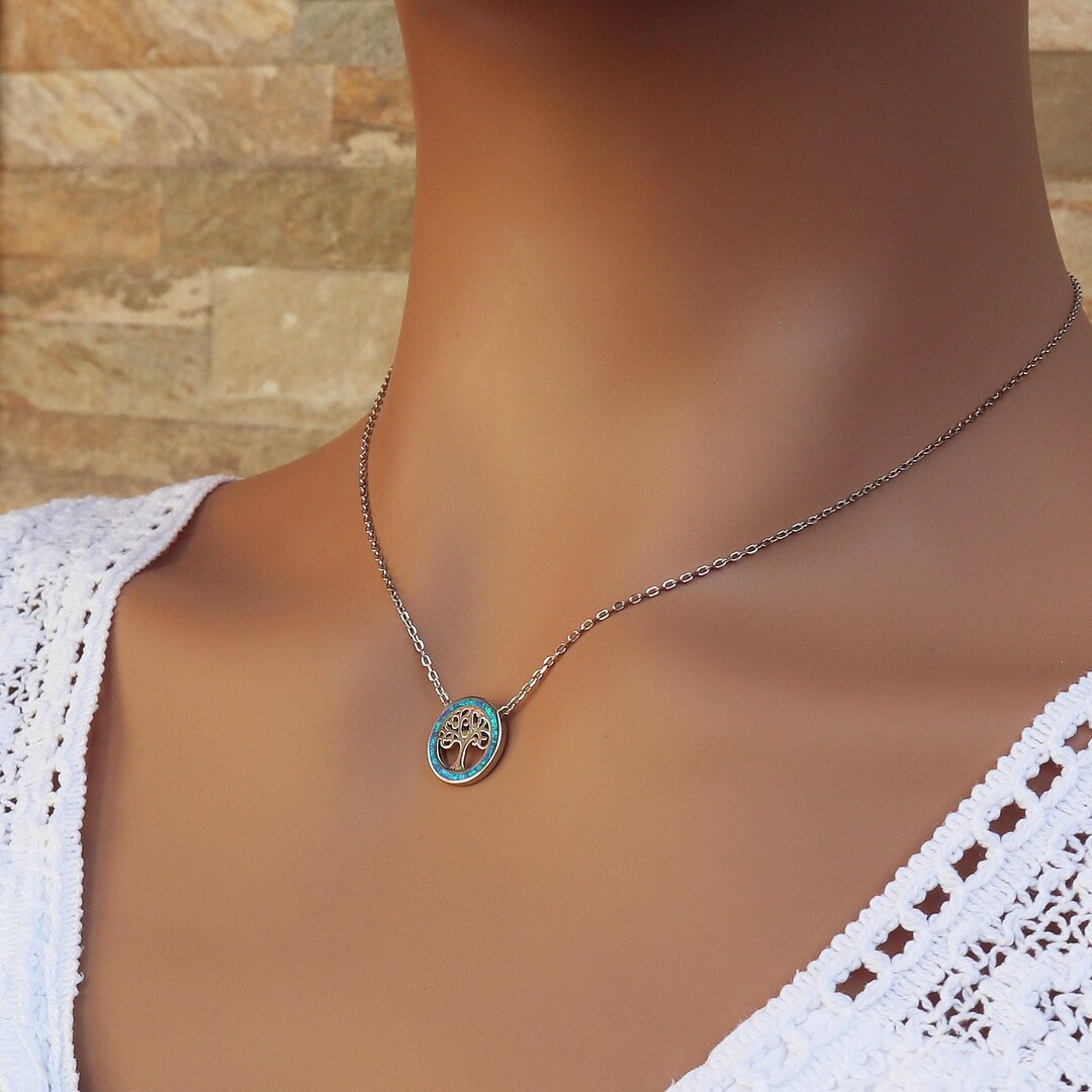 Blue Opal Tree of Life Pendant, Greek Opal Jewelry, Baum Des Lebens ...