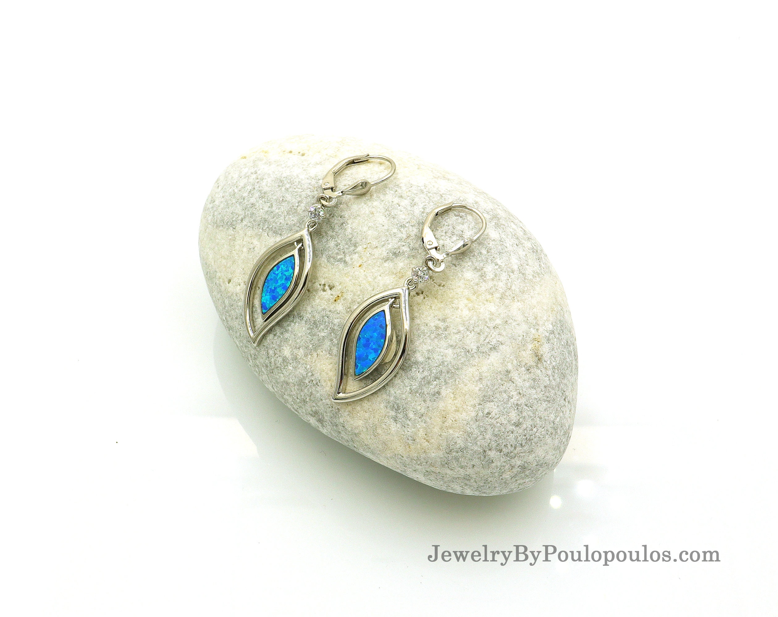 Blue Opal Leaf Dangling Earrings Greek Jewelry from Greece | Etsy