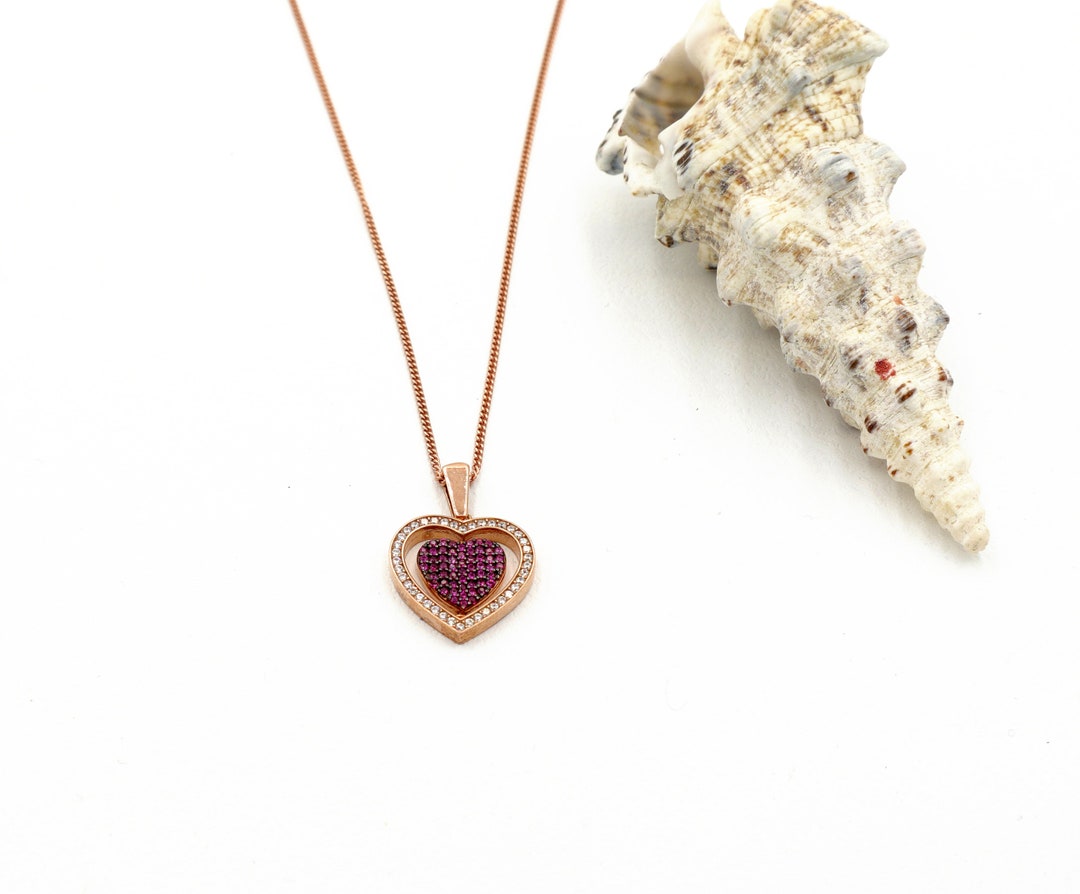 Valentine's Day Gift for Her/ Rose Gold Plated Silver Heart Pendant ...