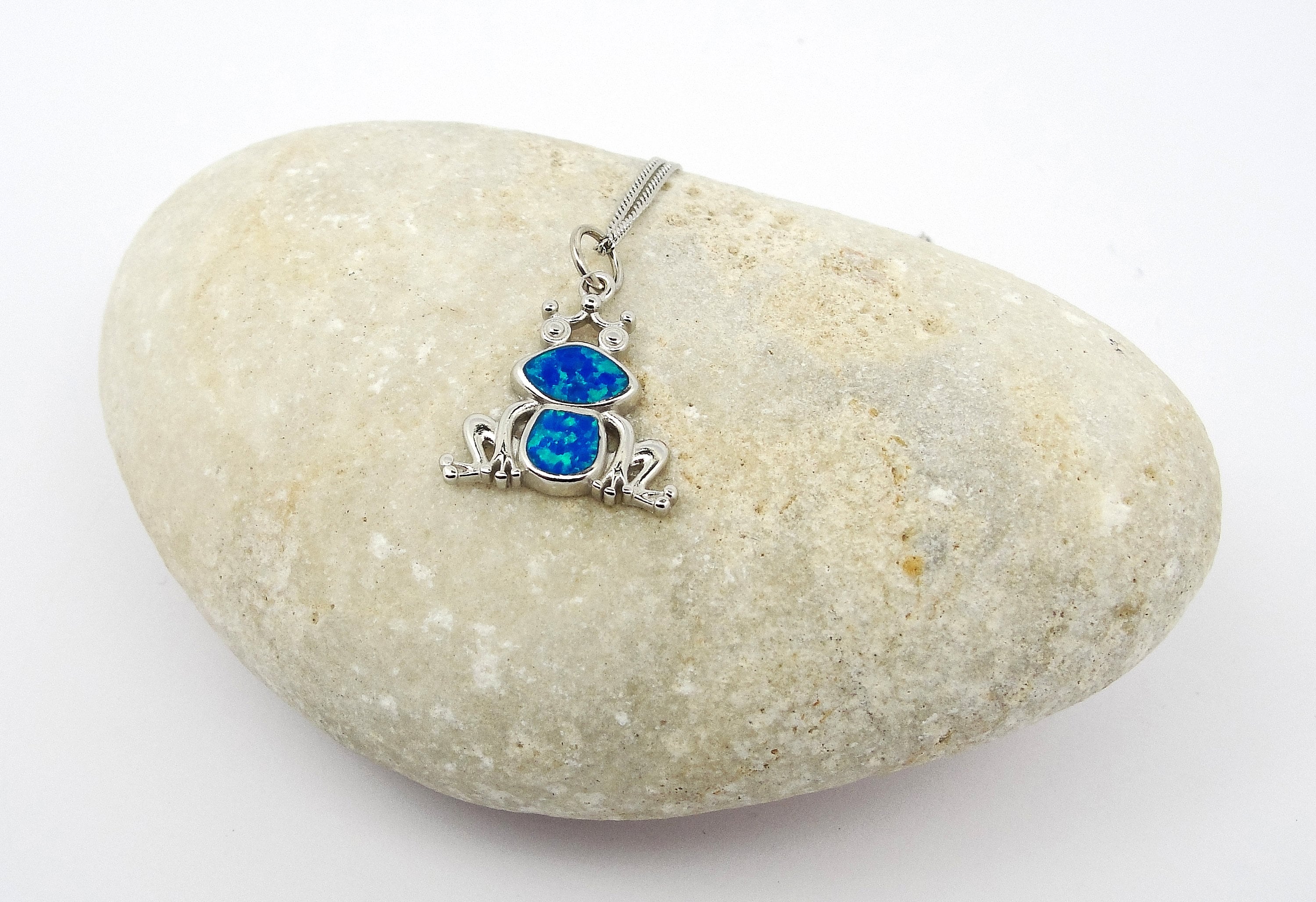 Blue opal Frog Silver Charm Pendant Greek Jewelry Frosch | Etsy