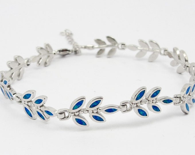 Blue Opal Olive Tree Branch Leaf Bracelet Sterling Silver - Etsy