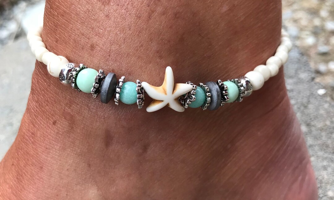 Ankle Bracelet, Beach Anklet, Starfish Anklets, Womans Anklet, Beaded ...