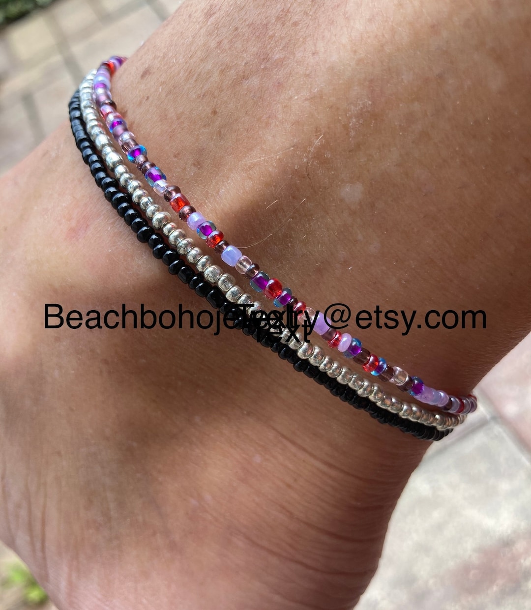 Ankle Bracelet, Anklet, Triple Strand Anklet, Woman’s Anklet, Beaded ...