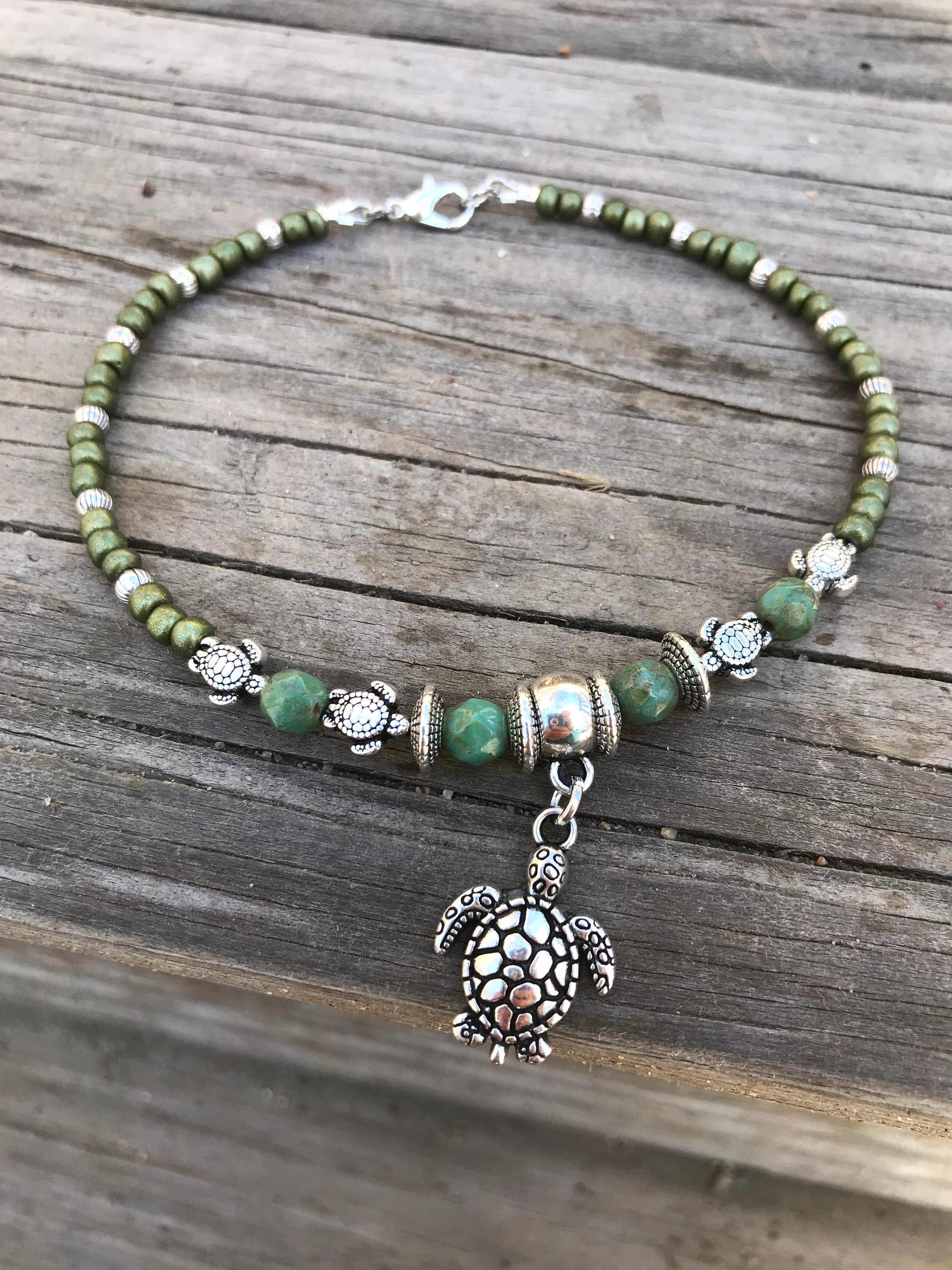 Ankle Bracelet, Turtle Anklet, Beach Anklet, Womans Anklet, Beaded ...