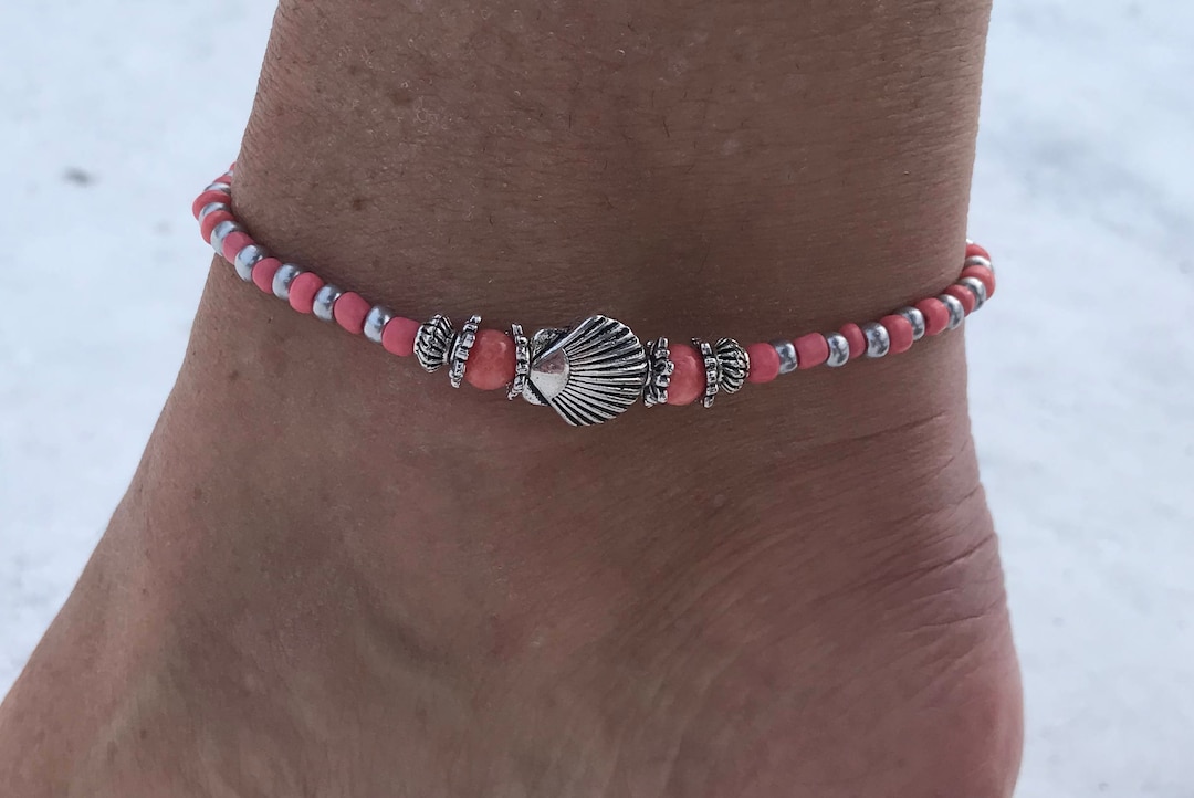 Ankle Bracelet, Beach Anklet, Sea Shell Anklet, Beaded Anklet, Nautical ...