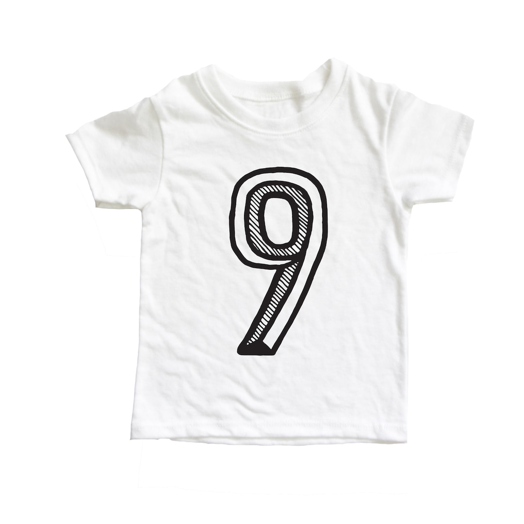 9, White and Black, Nine Birthday Shirt, Number Nine Shirt, 9th ...