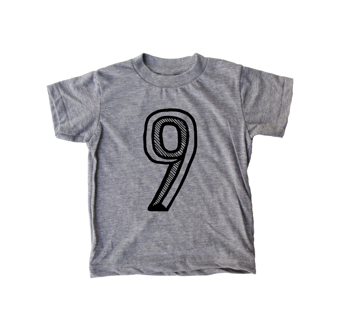 9, Gray and Black, Nine Birthday Shirt, Number Nine Shirt, 9th Birthday ...