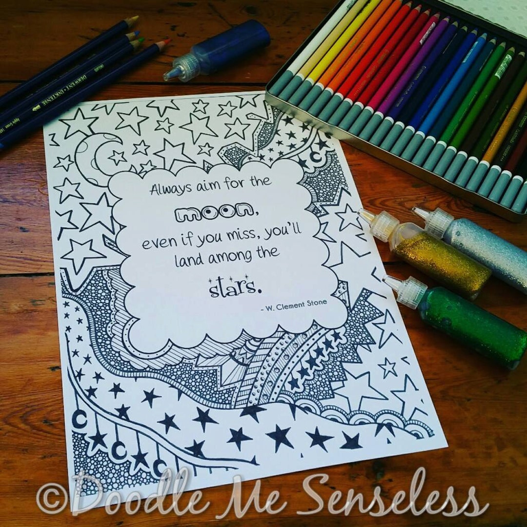 INSTANT DOWNLOAD Colouring Page With Quote - Aim for the Moon - Etsy