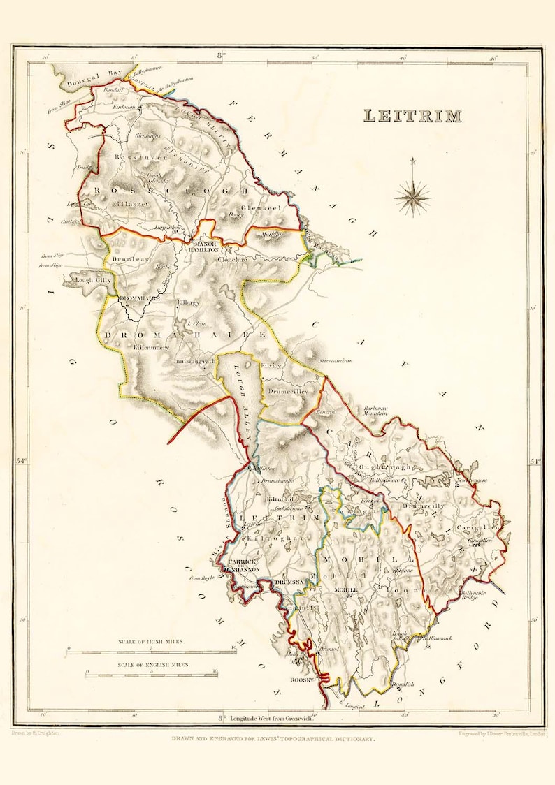 County Leitrim Ireland - 1837 - Antique Irish Map - DIGITAL DOWNLOAD - Etsy