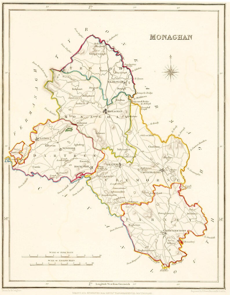 County Monaghan Ireland 1837 Antique Irish Map 2 Sizes - Etsy