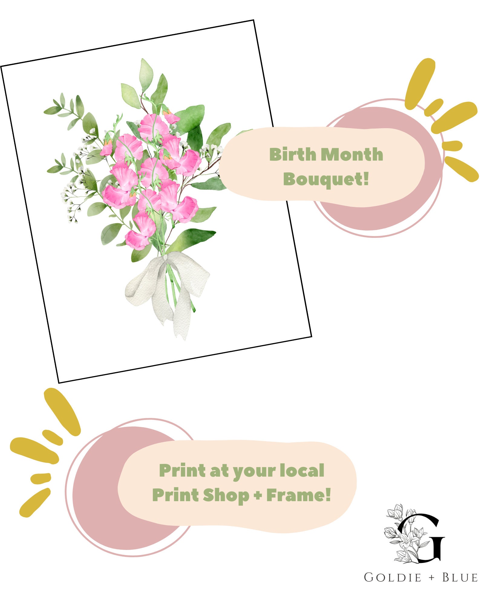 APRIL BIRTH FLOWER Bouquet, Digital Print, Wall Decor, Art Printable ...