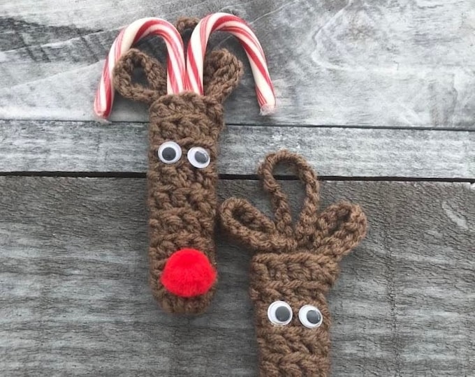 Reindeer Candy Cane Holder, Crochet Reindeer Candy Cane Holder, Crochet ...