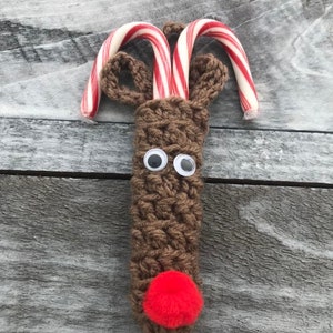 Reindeer Candy Cane Holder, Crochet Reindeer Candy Cane Holder, Crochet ...