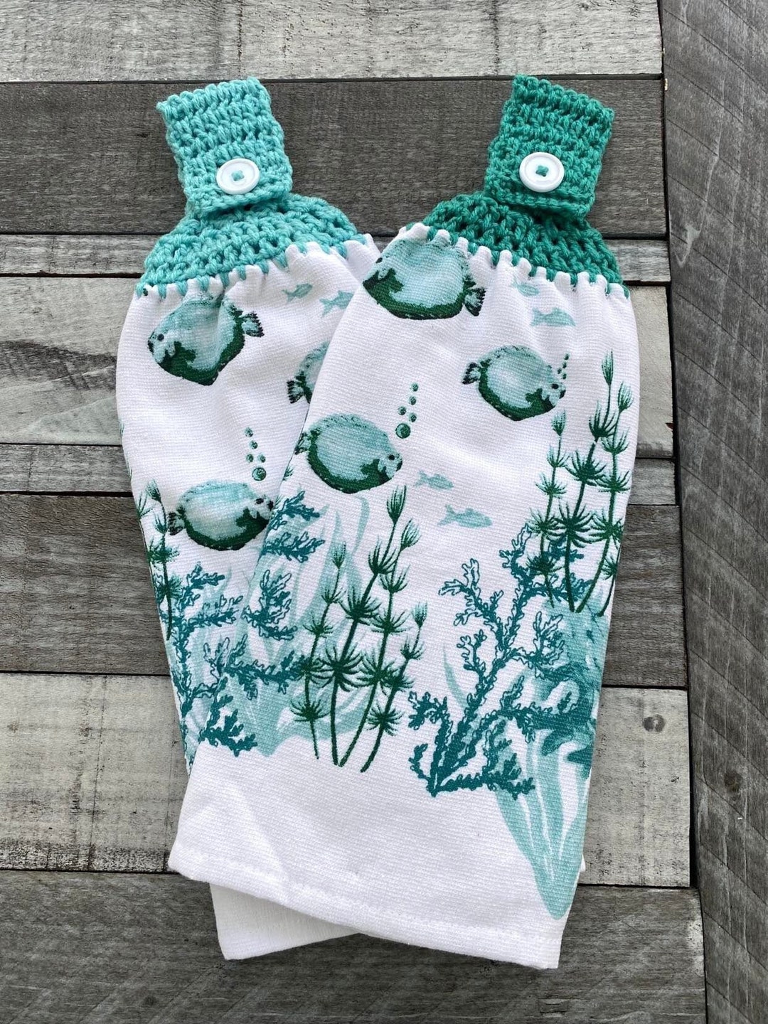 Tropical Fish Kitchen Towels, Nautical Theme Kitchen Towels, Crocheted ...