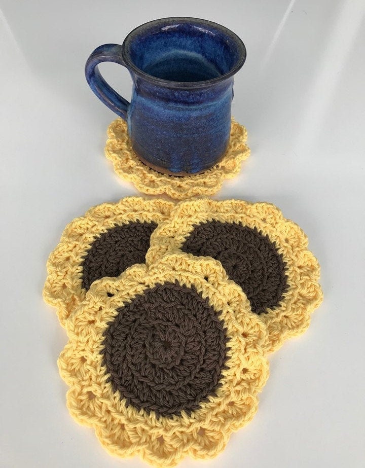 Sunflower Coaster Set Sunflower Coasters Crochet Sunflower | Etsy