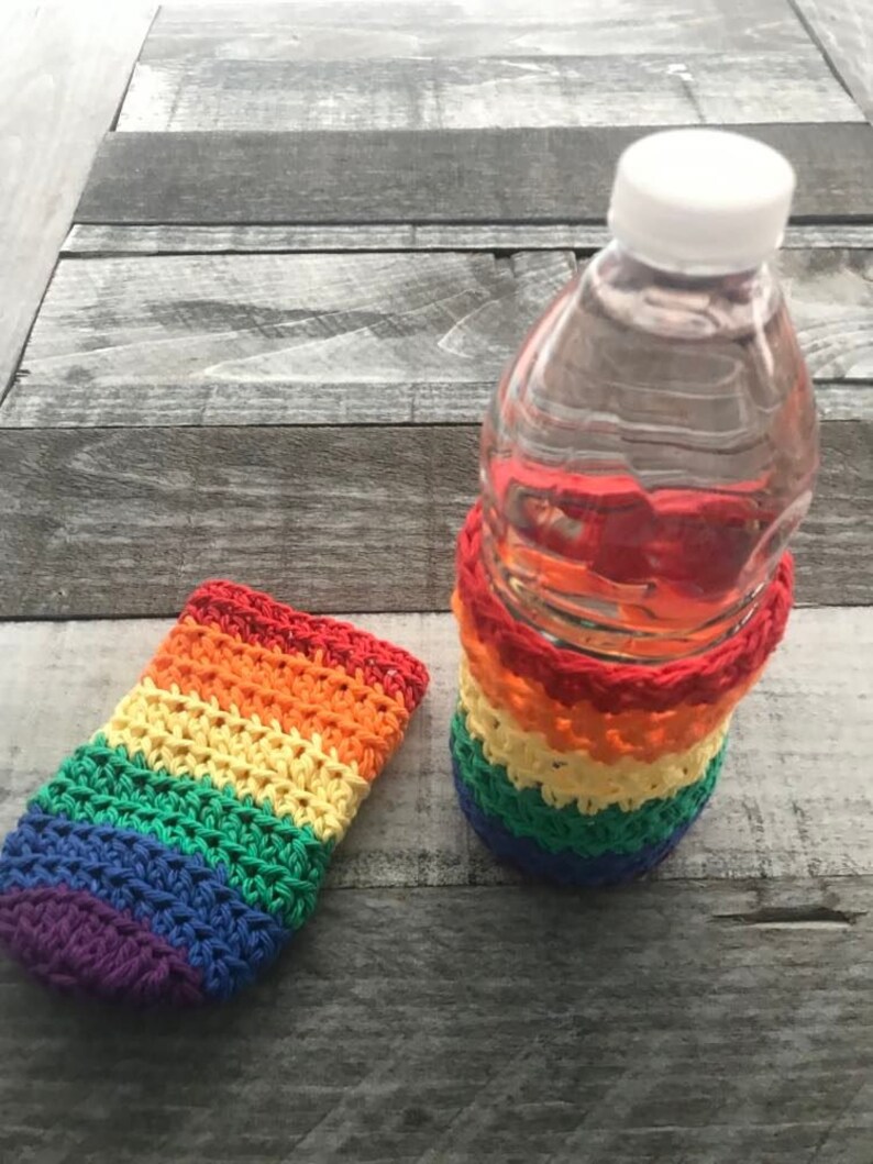 Rainbow Bottle Cozy, Love Wins Pride Cozy, Rainbow Crochet Drink Sleeve ...