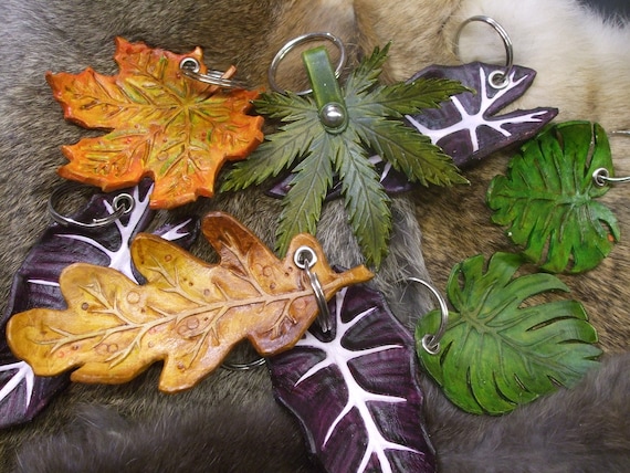 Leather Leaf Keyfob Keyring. Tropical Plants Leaves. Oak | Etsy