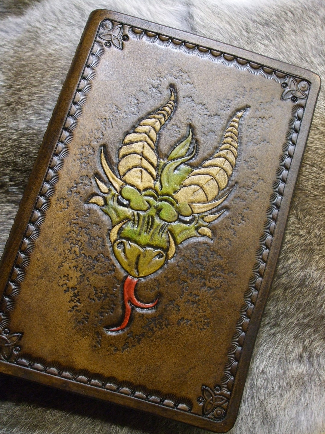 Hand Made Celtic Dragon Leather File/binder Cover - A6 Filofax ...