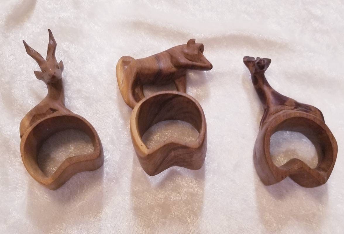 Wooden Hand Carved African Animals Napkin Rings | Etsy