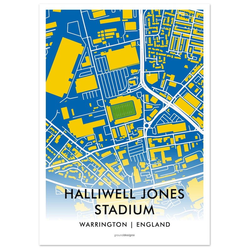 Warrington Wolves Rugby League Halliwell Jones Stadium Map Print Wall ...