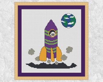 Space Cross Stitch Pattern Astronaut Rocket Planet Moon | Etsy