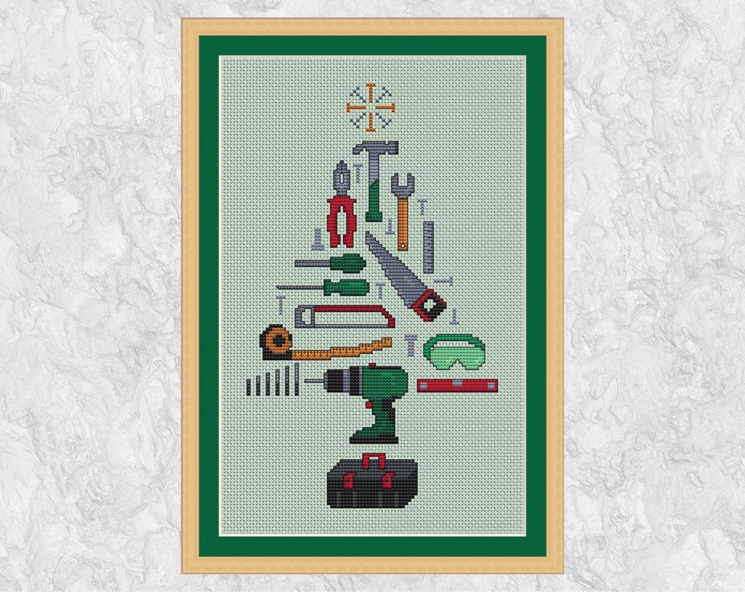 DIY and Construction Workers Christmas Tree Cross Stitch Pattern ...