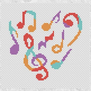 Music Heart Cross Stitch Pattern, Musical Notes, Three Colour ...