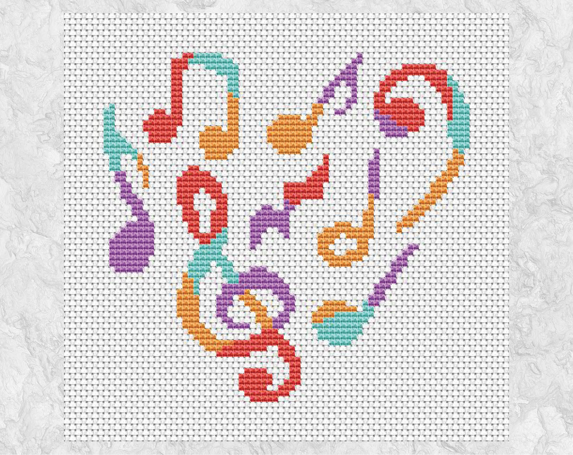 Music Heart Cross Stitch Pattern Musical Notes Three Colour | Etsy