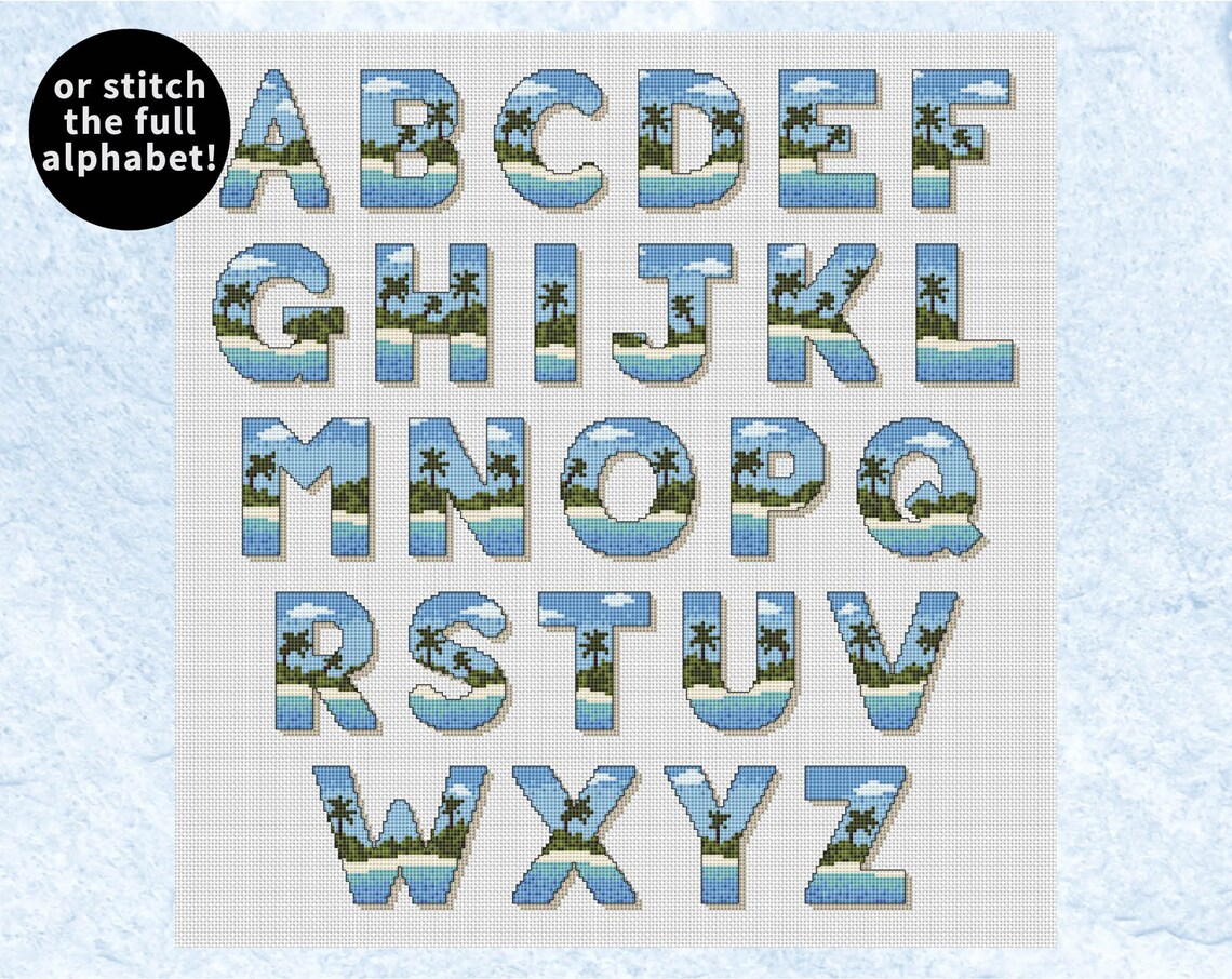 Desert Island Alphabet Cross Stitch Pattern, Beach ABC Complete Chart ...