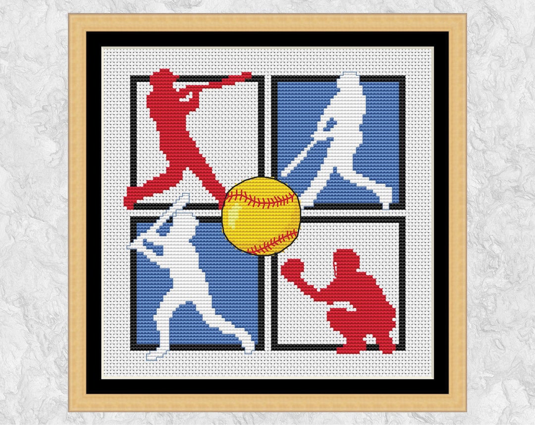 Softball Cross Stitch Pattern, Softball Players Silhouettes, Chart for ...
