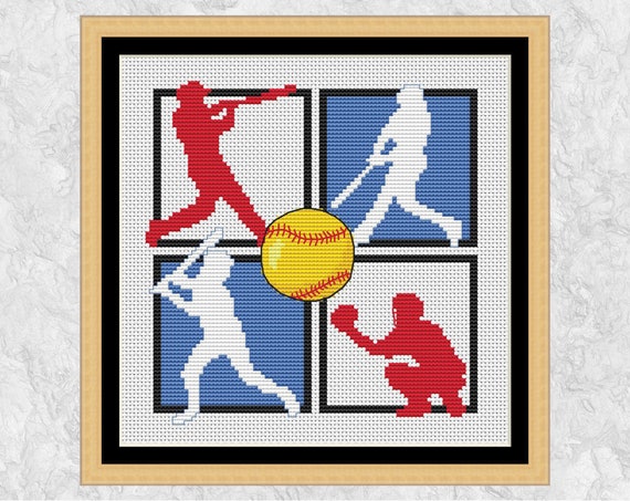 Softball Cross Stitch Pattern Softball Players Silhouettes - Etsy