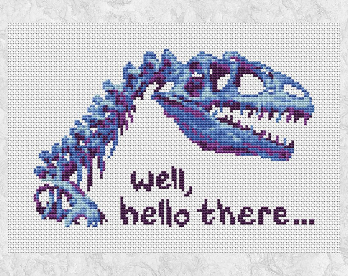 Dinosaur Cross Stitch Pattern, Fun Dinosaur Fossil Skeleton, Instant ...