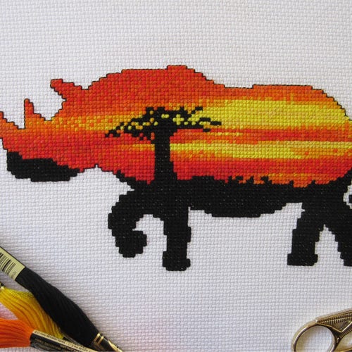 Rhinoceros Cross Stitch Pattern PDF Sunset Rhino Counted - Etsy