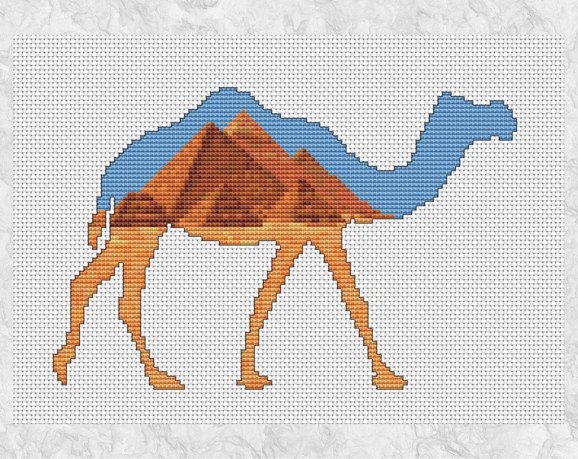 Camel Cross Stitch Pattern, Egyptian Pyramids, Arabian Desert Animal ...