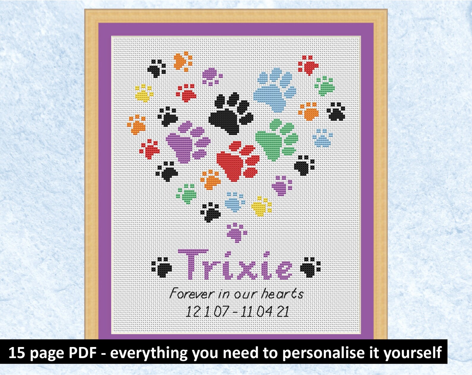 Personalised Paw Print Heart Cross Stitch Pattern Everything - Etsy