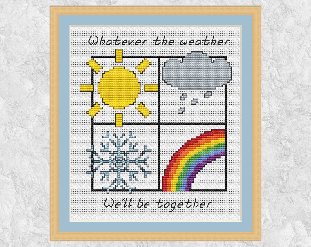Weather Symbols Cross Stitch Pattern, Quote, Sun, Rainbow, Snowflake ...