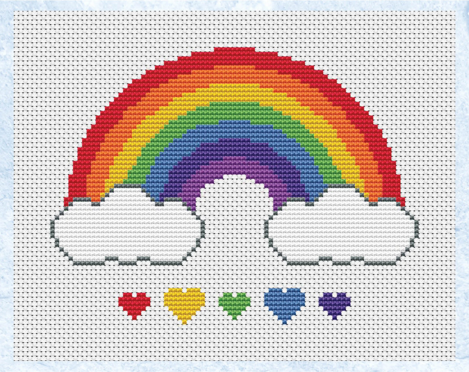 Rainbow Cross Stitch Pattern Rainbow Clouds and Hearts - Etsy