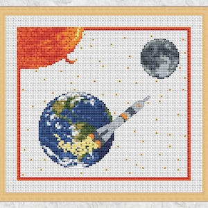 Space Rocket Cross Stitch Pattern, Modern Astronomy Counted Cross ...