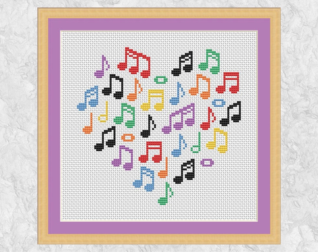 Music Notes Heart Cross Stitch Pattern (smaller), Instant Download PDF ...
