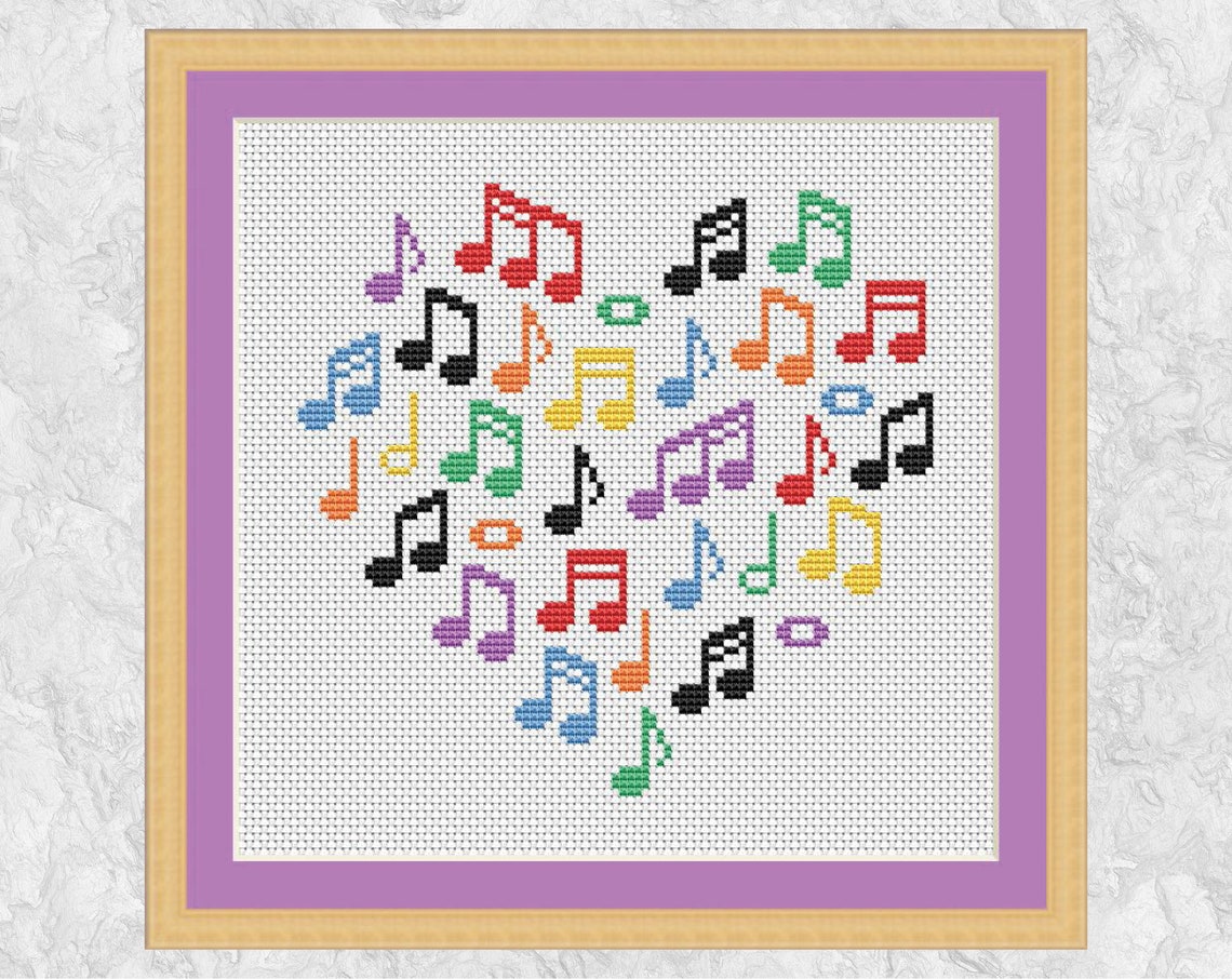 Music Notes Heart Cross Stitch Pattern Modern Musical Counted - Etsy