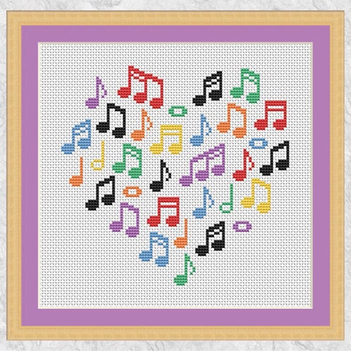 Music Heart Cross Stitch Pattern Musical Notes Three Colour - Etsy
