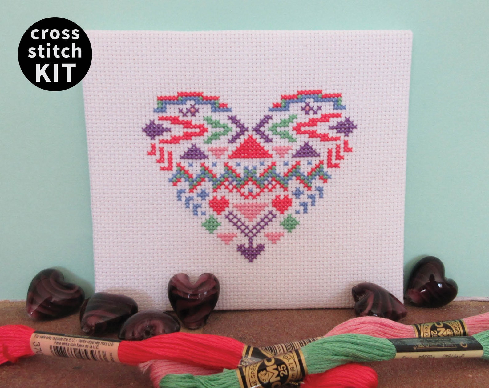 Aztec Heart Cross Stitch Kit Beginner Cross Stitch Kit - Etsy UK