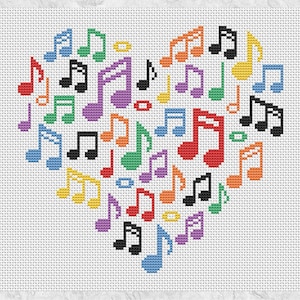 Music Notes Heart Cross Stitch Pattern (larger), Instant Download PDF ...