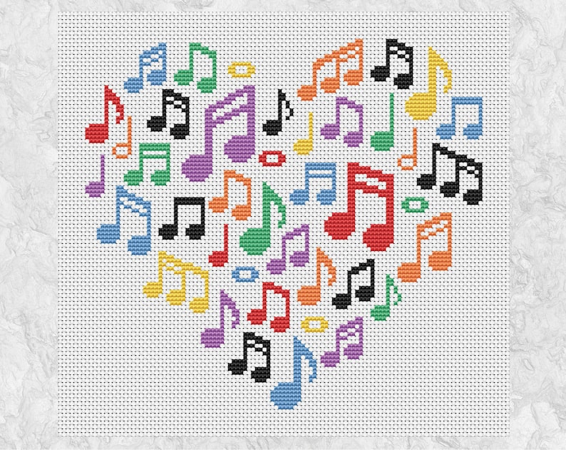 Music Notes Heart Cross Stitch Pattern (larger), Instant Download PDF ...