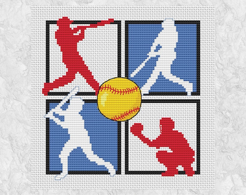 Softball Cross Stitch Pattern Softball Players Silhouettes - Etsy