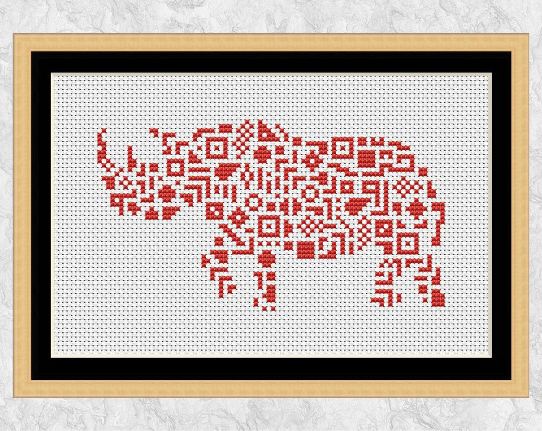 Geometric Rhino Cross Stitch Pattern, Modern Tribal Design, Monochrome ...